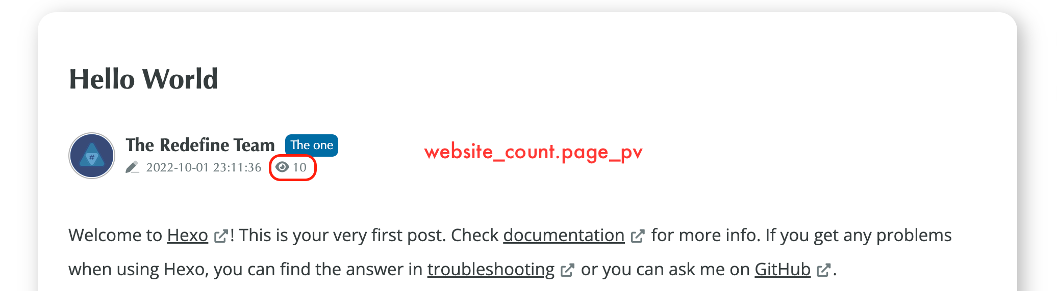 website_count | hexo-theme-redefine